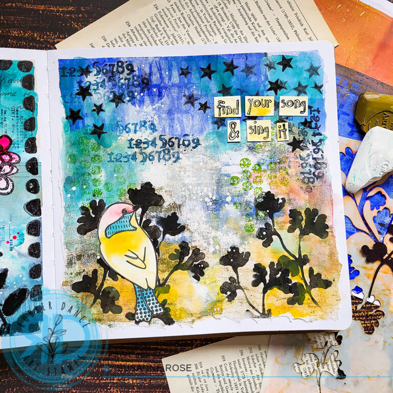Spring Inspired Art Journal Page with Textured Bird and Sketchy Leaves ...
