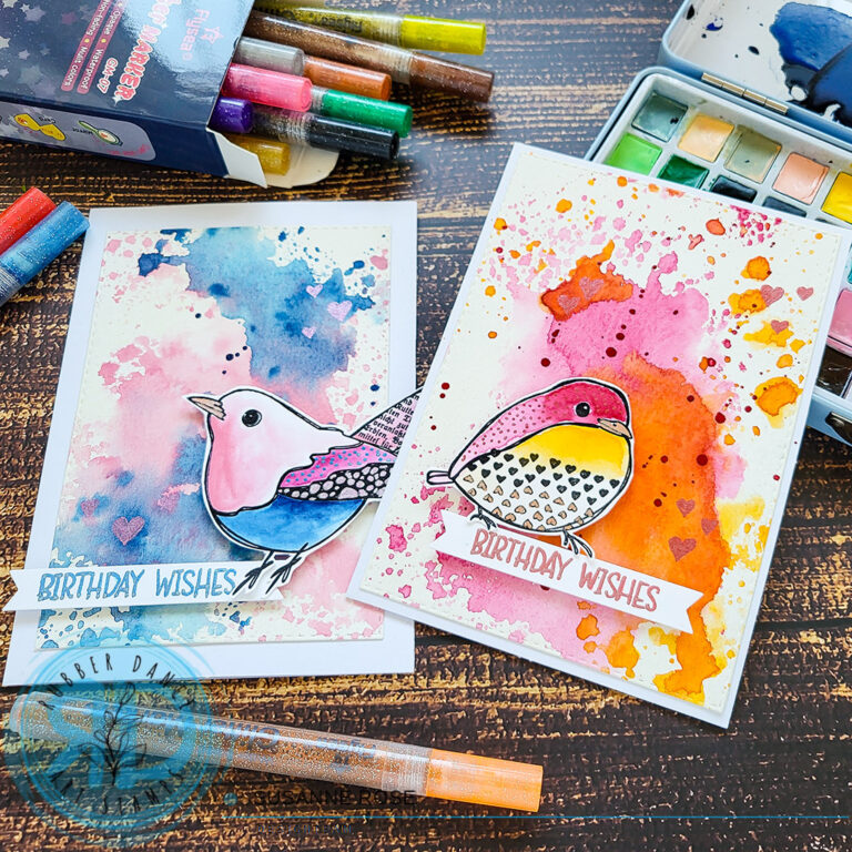 Easy Greeting Cards with Watercolour Background and Textured Birds ...