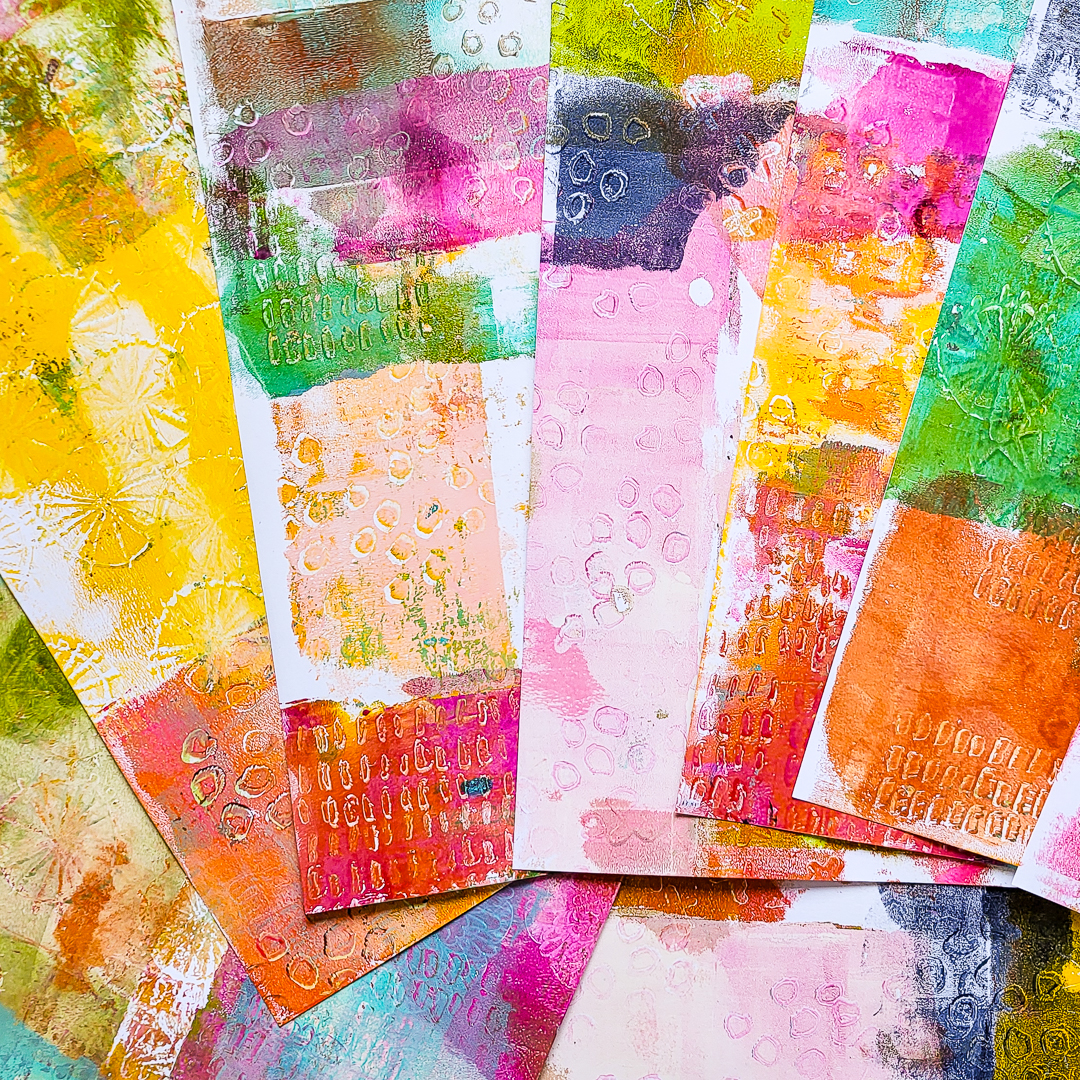 Abstract Mixed Media Collage with Gel Print and Collage Leaves – Rubber Dance Art Stamps Blog