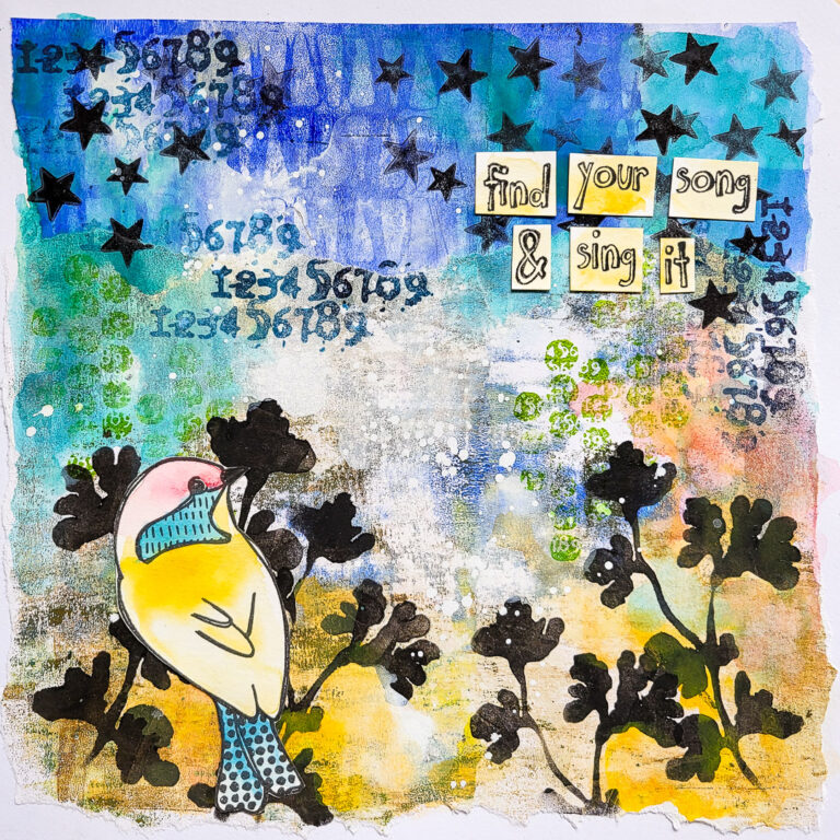 Spring Inspired Art Journal Page with Textured Bird and Sketchy Leaves ...