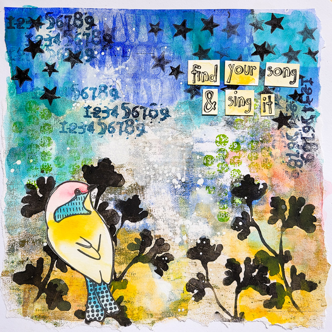 Spring Inspired Art Journal Page with Textured Bird and Sketchy Leaves ...