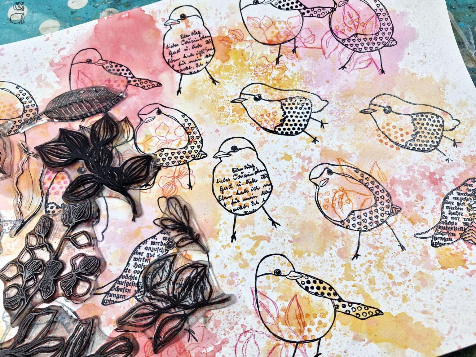 Collage fodder & card with Textured Birds 1 – Rubber Dance Art Stamps Blog