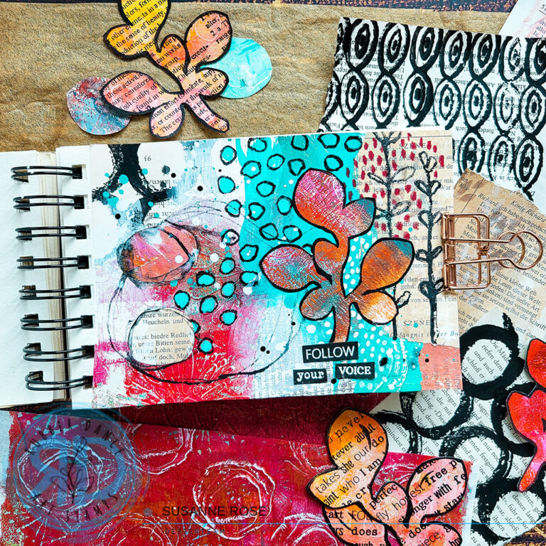 Easy Art Journal Collage with Fodder and Mark Making – Rubber Dance Art ...