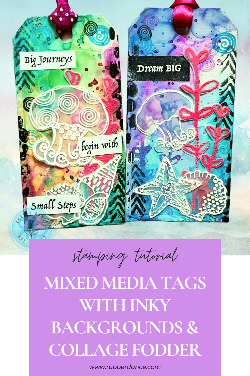 Mixed Media Tag Tutorial with Textured Sea Creatures – Rubber Dance Art ...