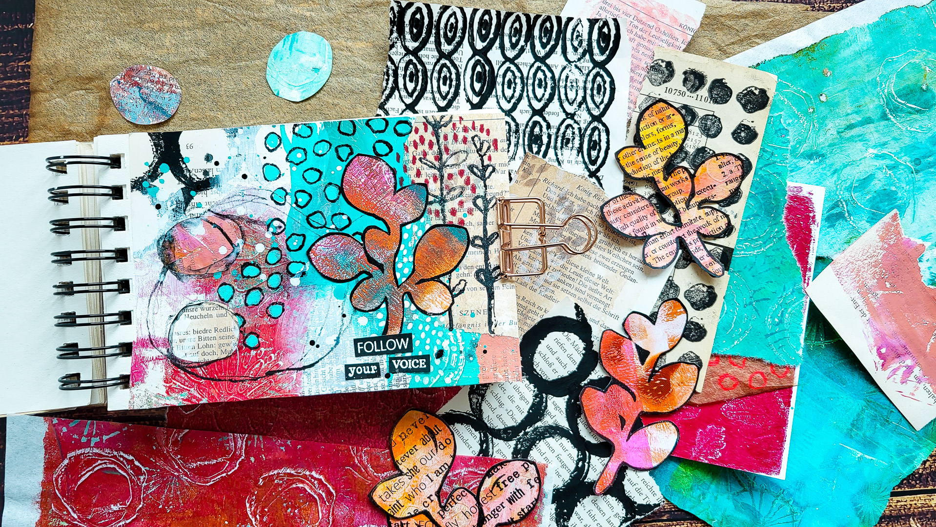 Easy Art Journal Collage with Fodder and Mark Making – Rubber Dance Art ...