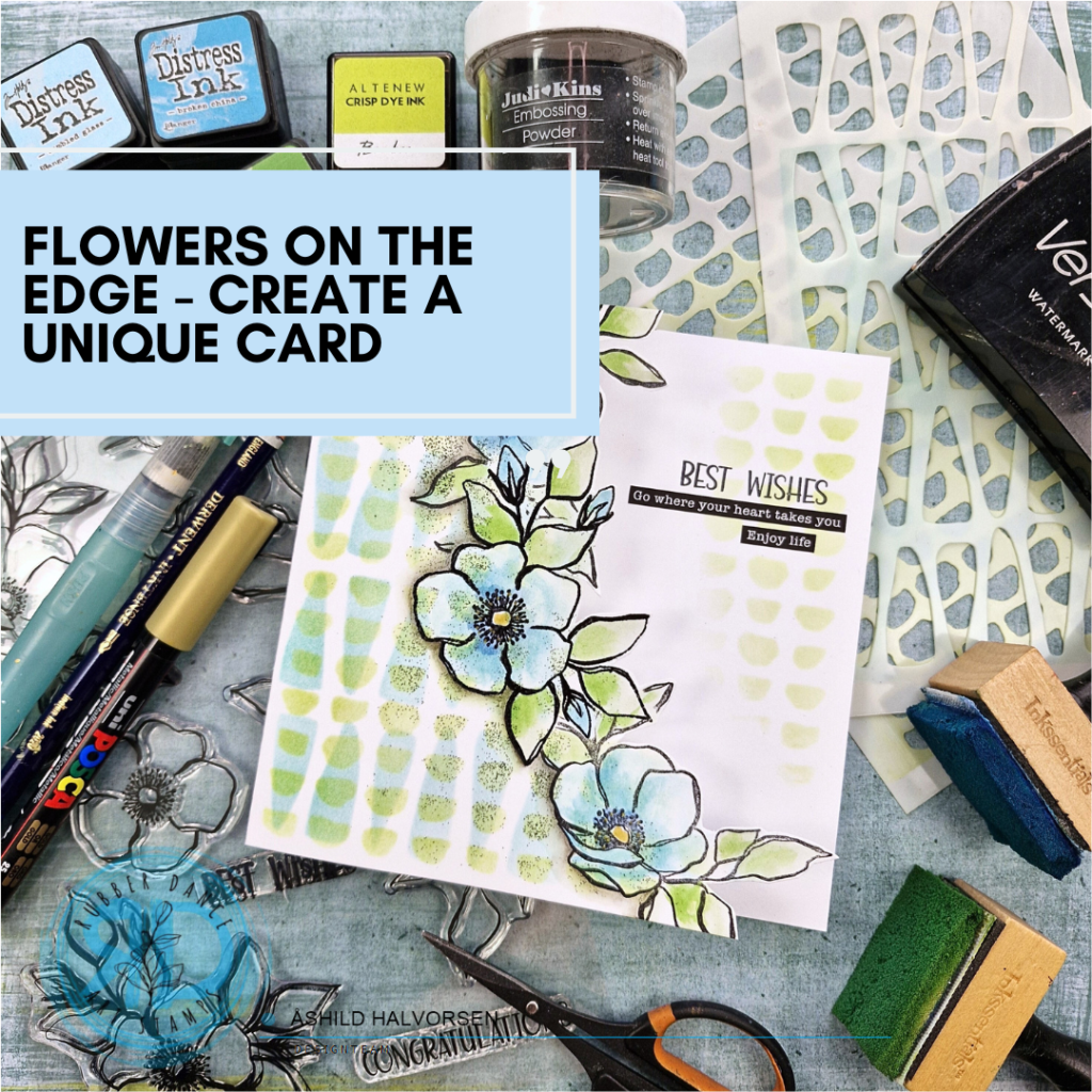 Lovely Greeting Card with Inky Flowers and Stencil Background – Rubber ...