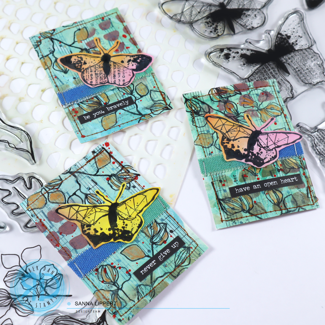 Grungy Butterfly ATC´s with stencils, stamps and Distress Inks – Rubber ...