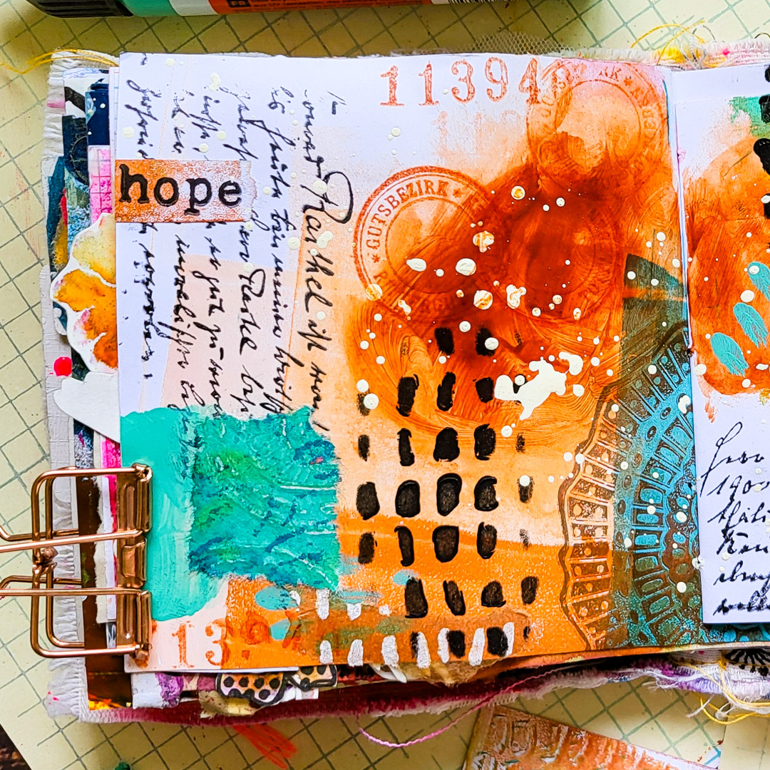 Vintage Junk Art Journal Page with Mix It Up 6 – Rubber Dance Art ...