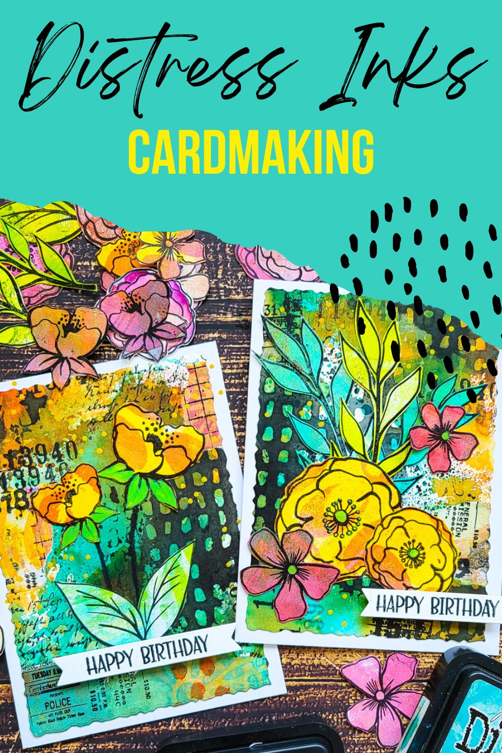 Greeting Cards with Distress Ink Background and Loose Florals – Rubber ...