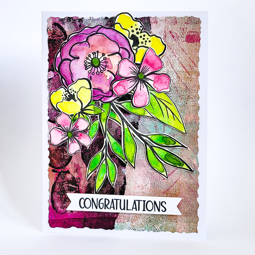 Greeting Card with Gelli Printed Background and Loose Florals – Rubber ...
