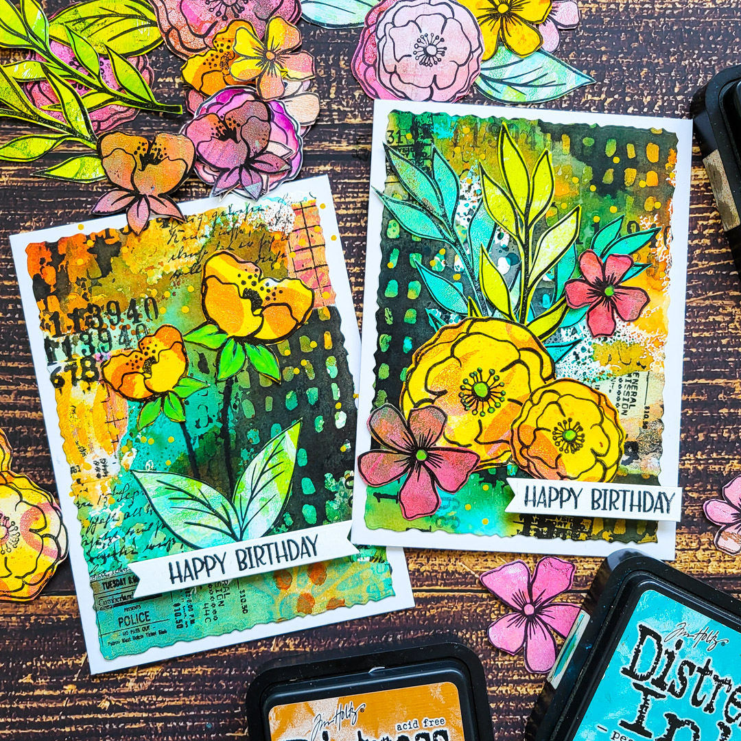Greeting Cards with Distress Ink Background and Loose Florals – Rubber ...