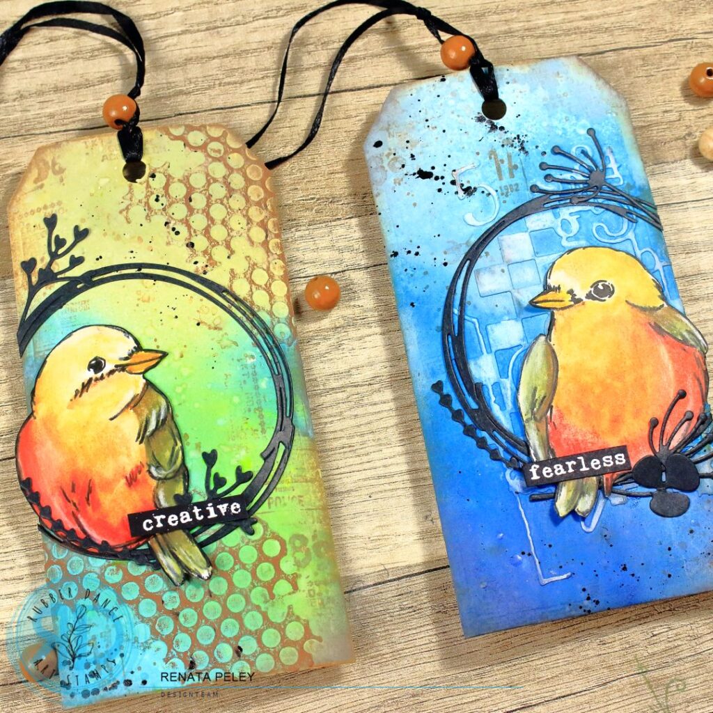 Mixed Media Tags with Sketchy Birds and Distress Oxide Sprays – Rubber ...