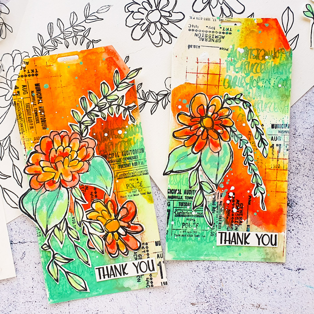 Mixed Media Tags with Neocolors and Sketchy Flowers – Rubber Dance Art ...