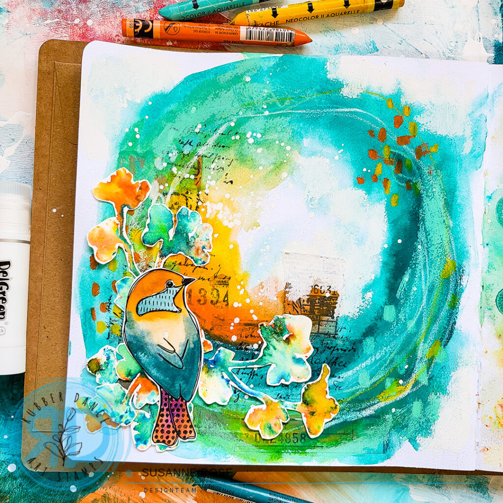 Easy Art Journal Page with Neocolor Background and Textured Birds ...