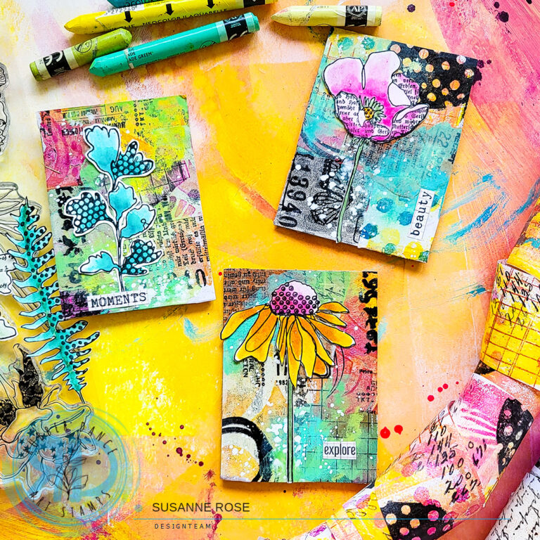 Artist Trading Cards on Cardboard with Doodle Flowers – Rubber Dance ...