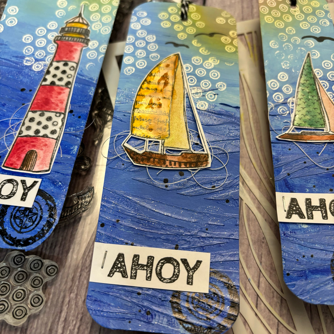 AHOY! Mixed Media Bookmarks with Embossing – Rubber Dance Art Stamps Blog