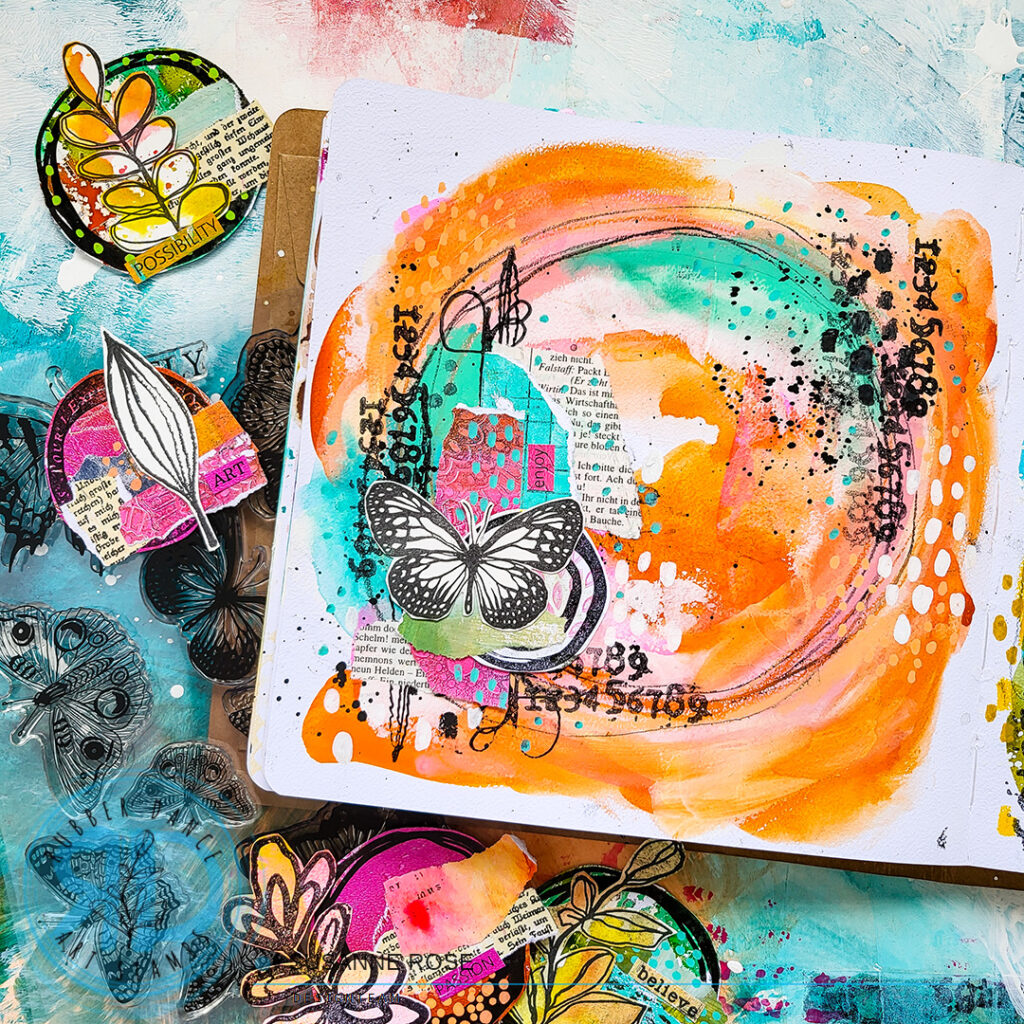 Art Journal Page with Collage Fodder and Mark Making – Rubber Dance Art Stamps Blog