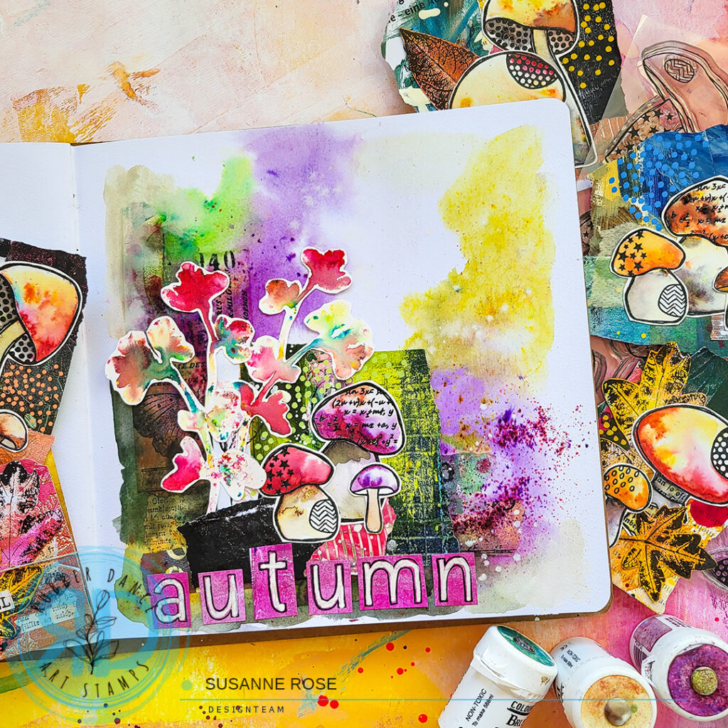 Autumal Art Journal Page with Collage Fodder Embellishments – Rubber ...