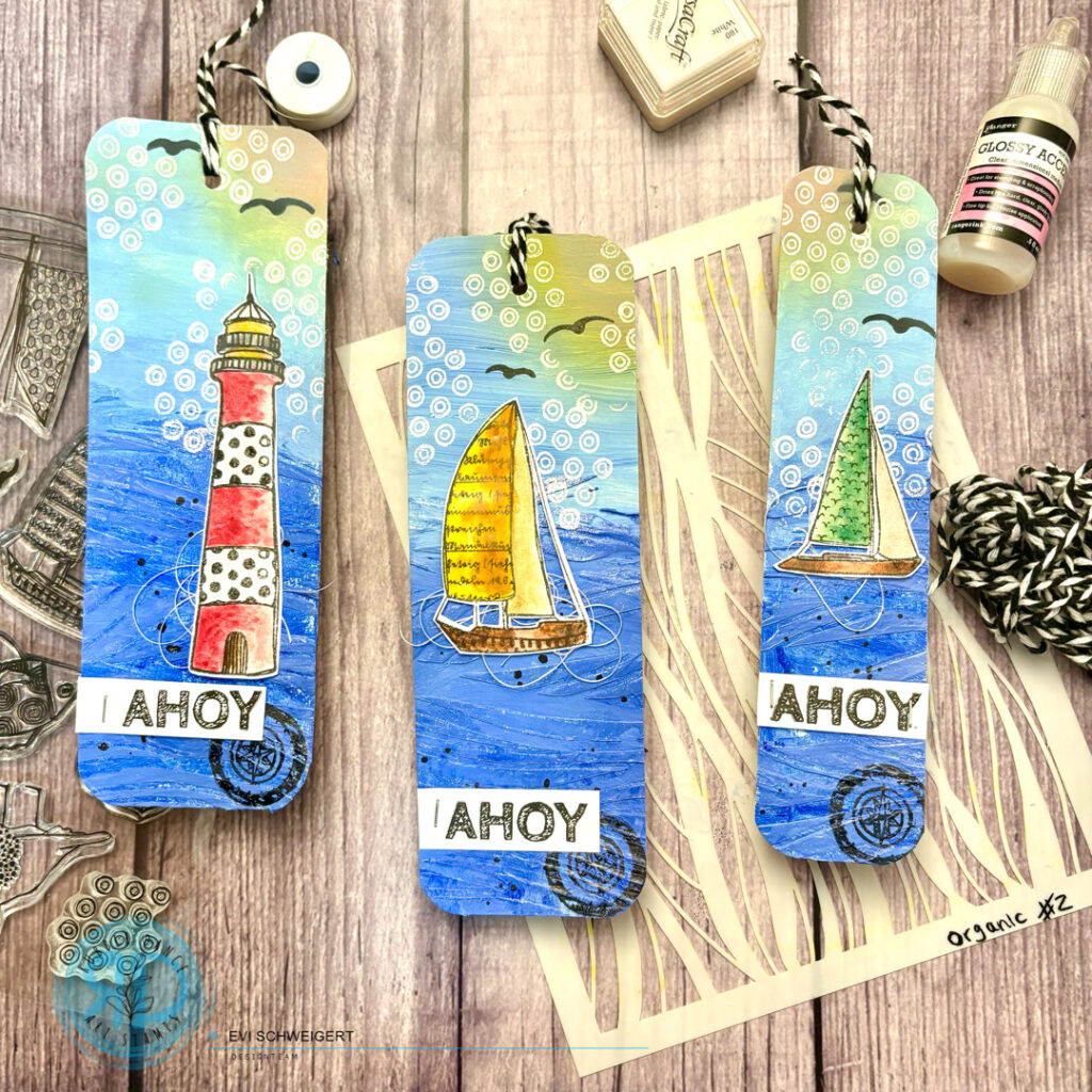 AHOY! Mixed Media Bookmarks with Embossing – Rubber Dance Art Stamps Blog