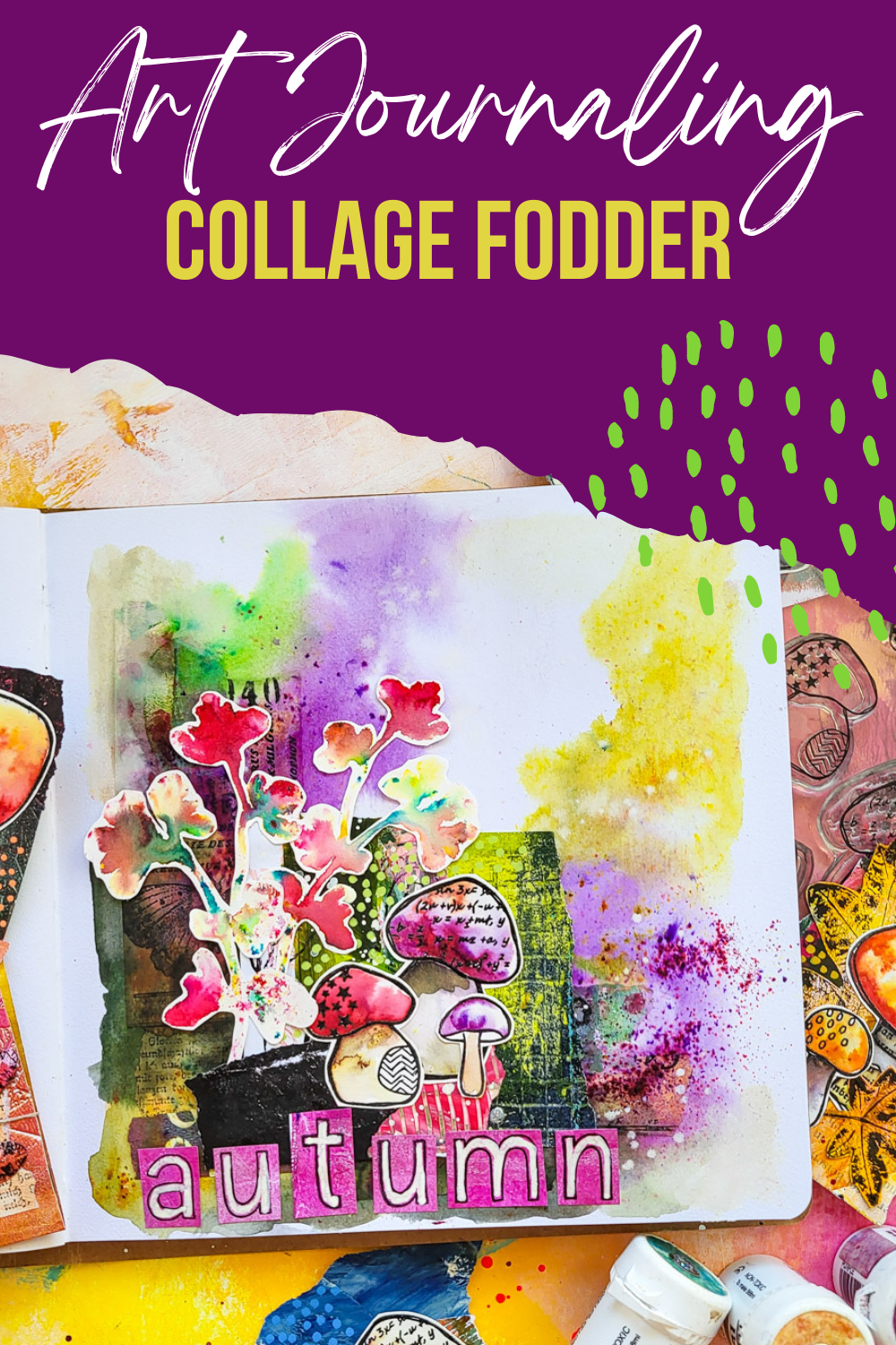Autumal Art Journal Page with Collage Fodder Embellishments – Rubber ...