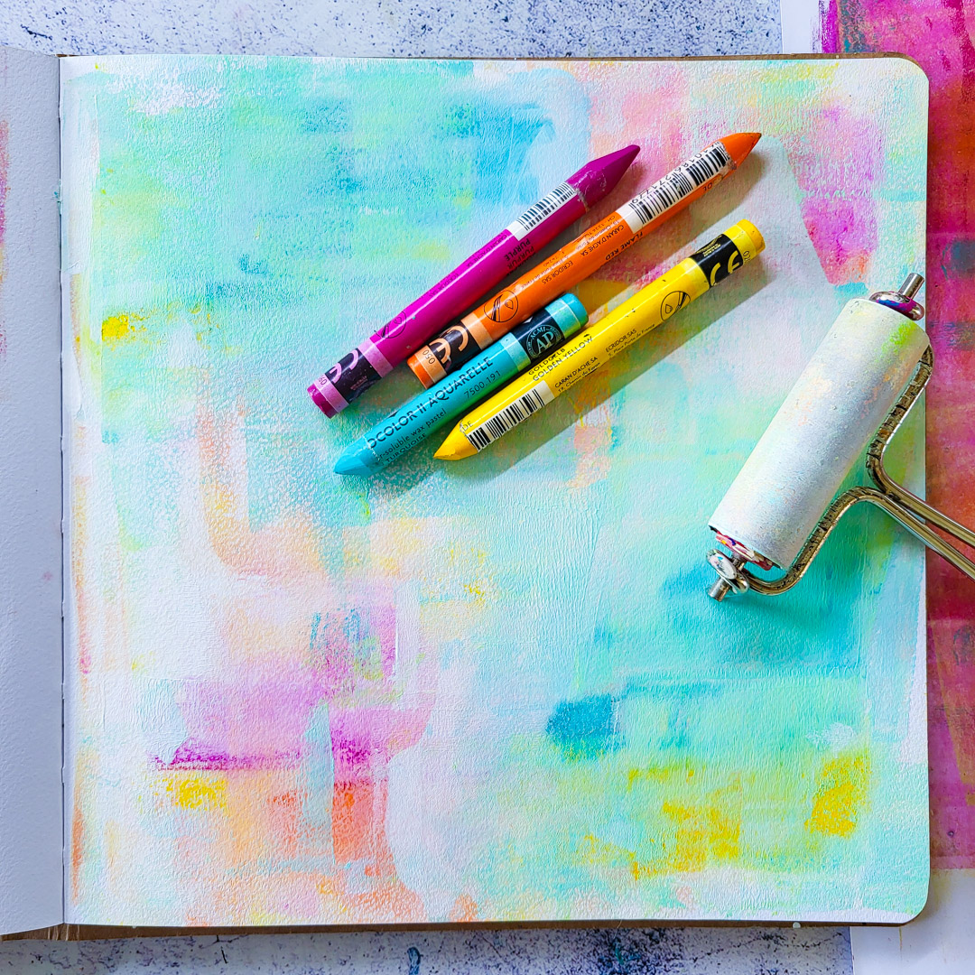 Art Journal Page with Neocolor Background and Pencil Marks 7 – Rubber ...