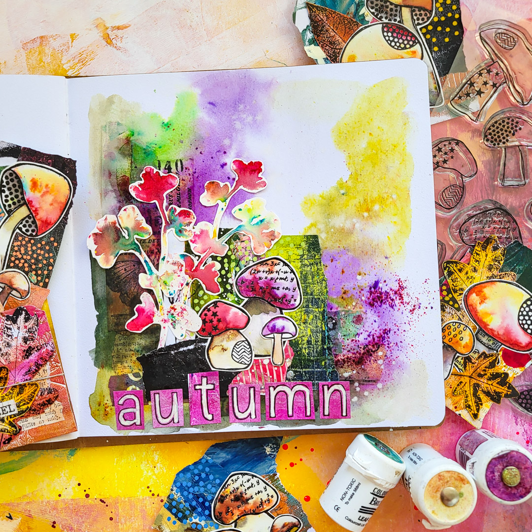 Autumal Art Journal Page with Collage Fodder Embellishments – Rubber ...