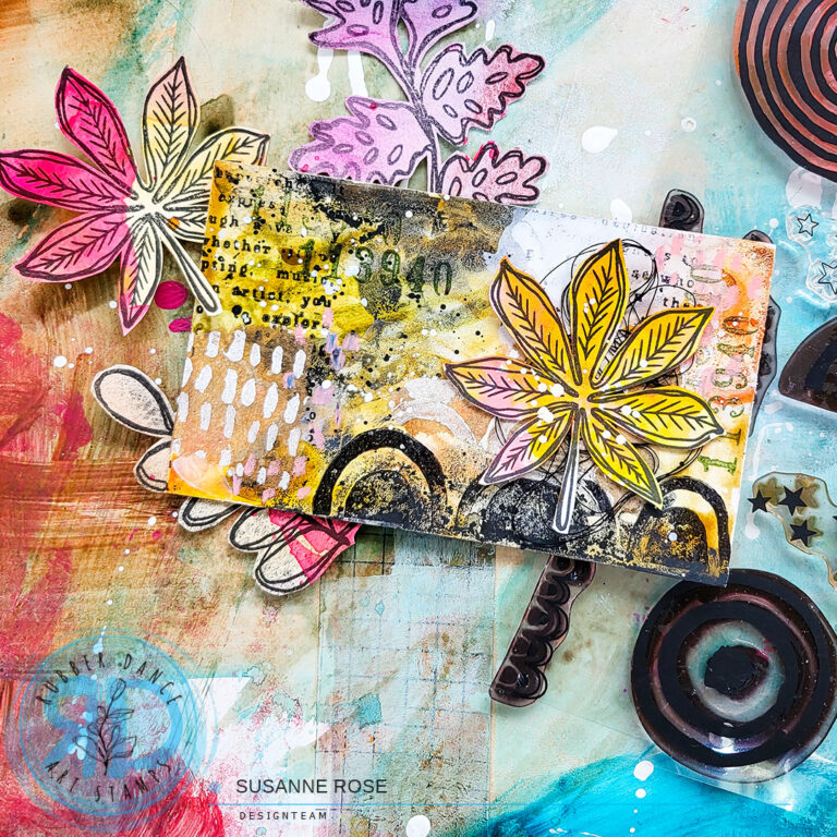 Grungy Textured & Collage Leaves – Mixed Media Index Card – Rubber ...