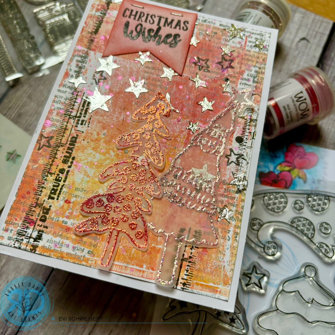 Christmas Card with Textured XMas Trees – Rubber Dance Art Stamps Blog