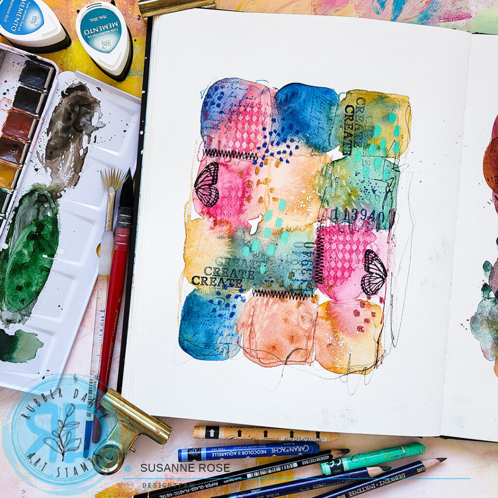 Easy Art Journaling with Watercolors, Mark Making & Stamps #3 – Rubber Dance Art Stamps Blog