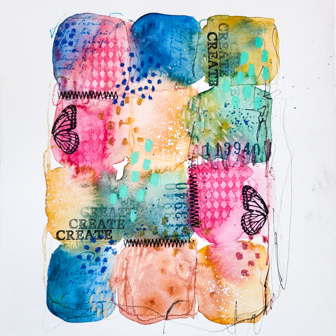 Easy Art Journaling with Watercolors, Mark Making & Stamps #3 – Rubber Dance Art Stamps Blog