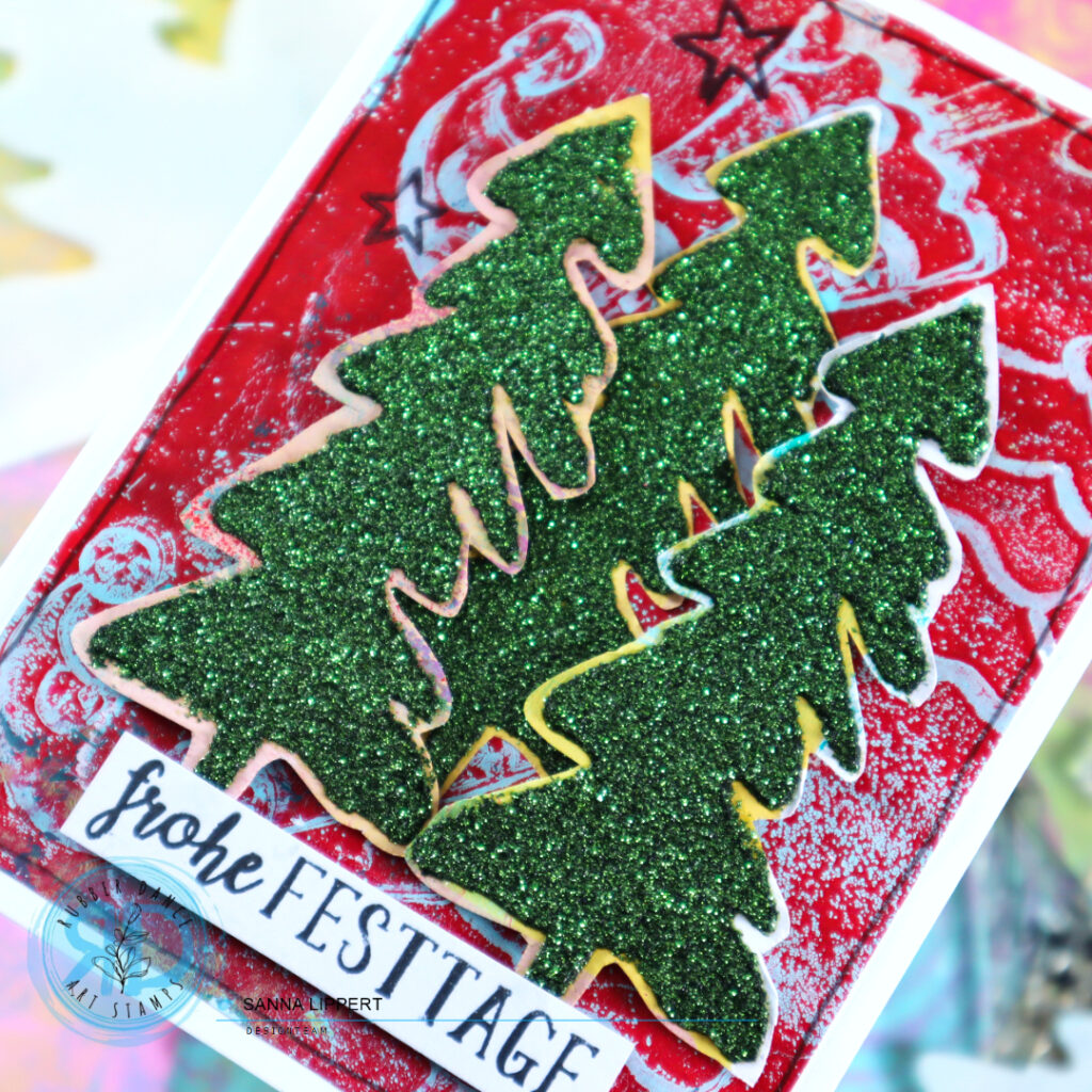 Christmas Cards with XMas Trees Stencil & Glitter Paste – Rubber Dance ...