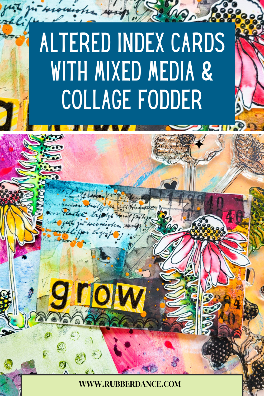 Mixed Media Index Card with Collage Fodder & Doodle Flowers 2 – Rubber ...