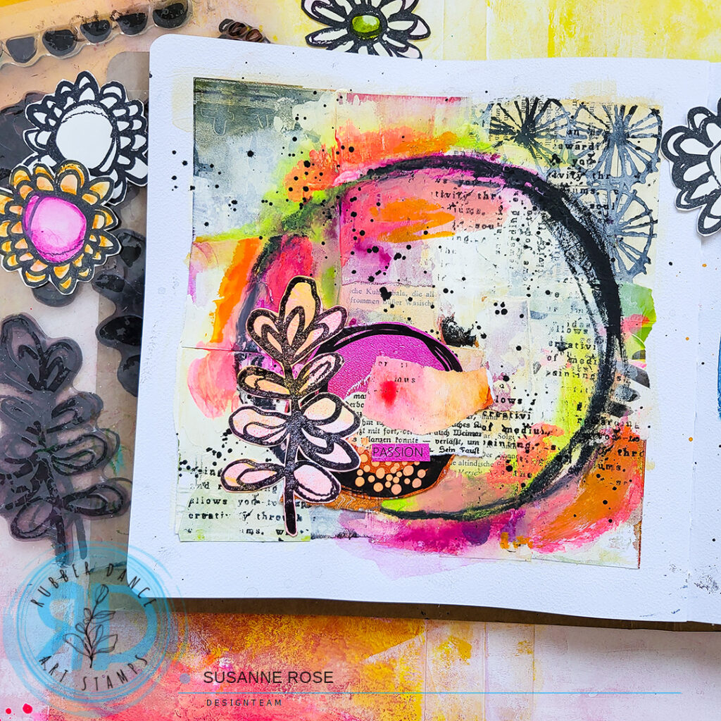 Art Journal Page with Collage Fodder and Pencil Marks 7 – Rubber Dance Art Stamps Blog
