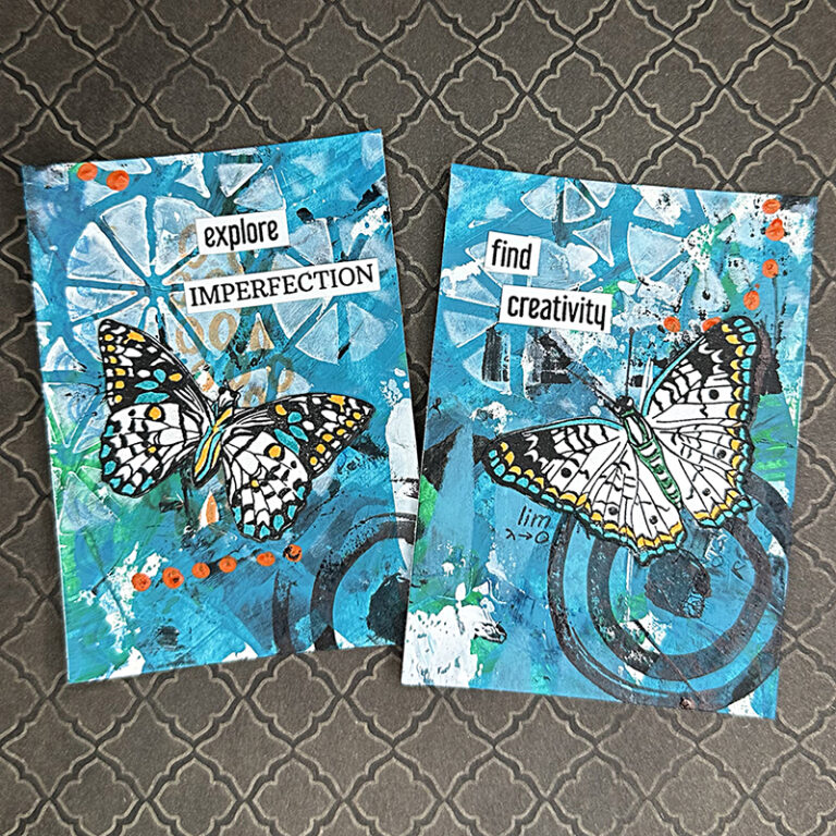 ATC’s with self-made background paper, embellished with Butterflies ...