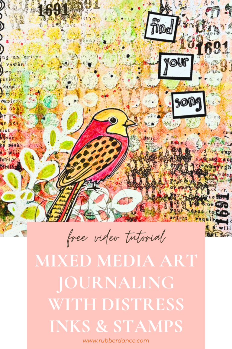 Mixed Media Art journal Page with Textured Birds 2 – Rubber Dance Art Stamps Blog