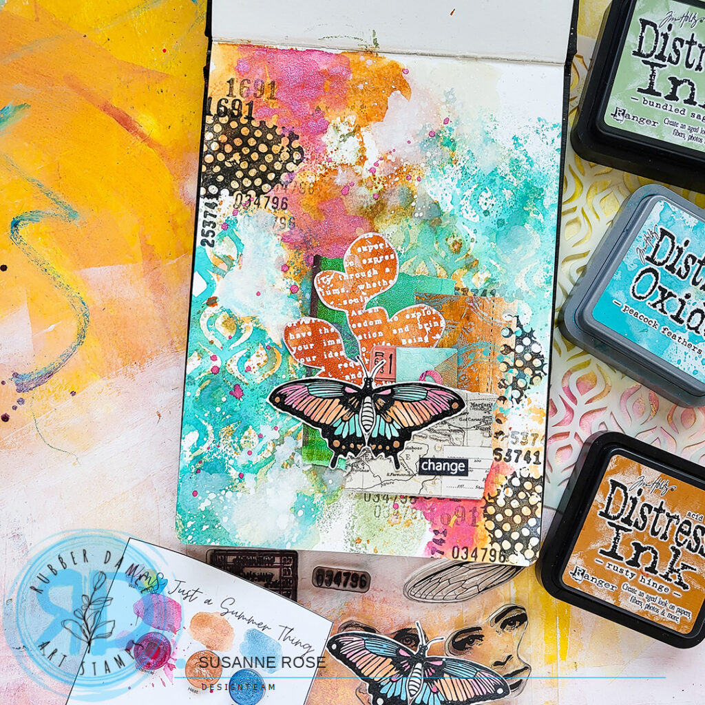 Mixed Media Art Journal Page with Distress Ink Background – Rubber ...