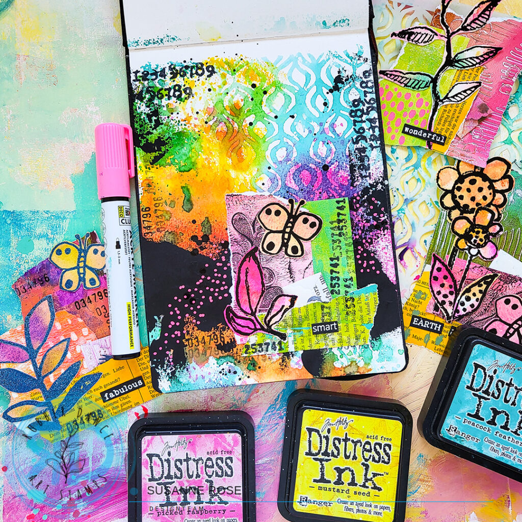 Bright Art Journal Page with Distress Ink Background – Rubber Dance Art ...