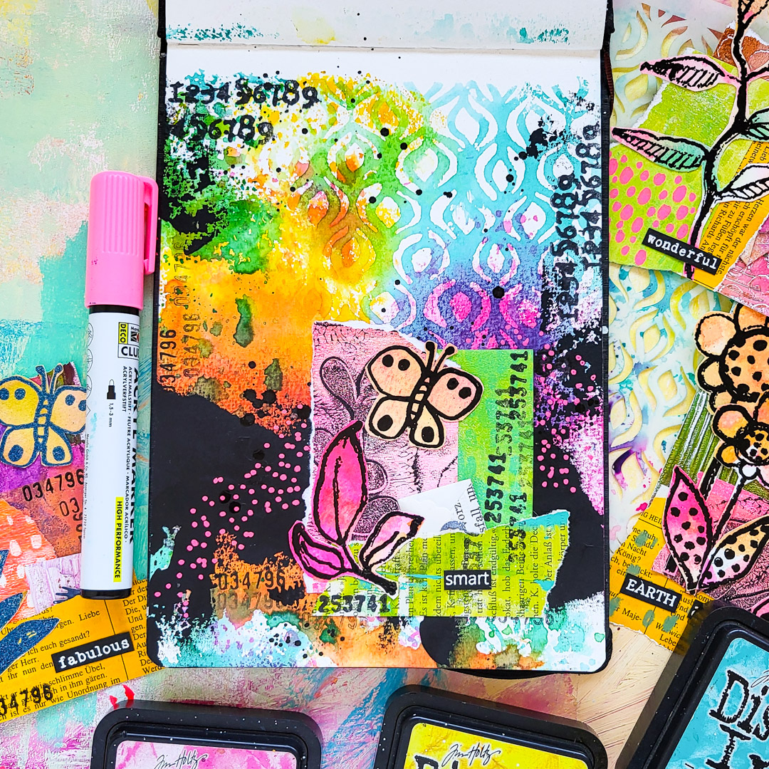 Bright Art Journal Page with Distress Ink Background – Rubber Dance Art ...