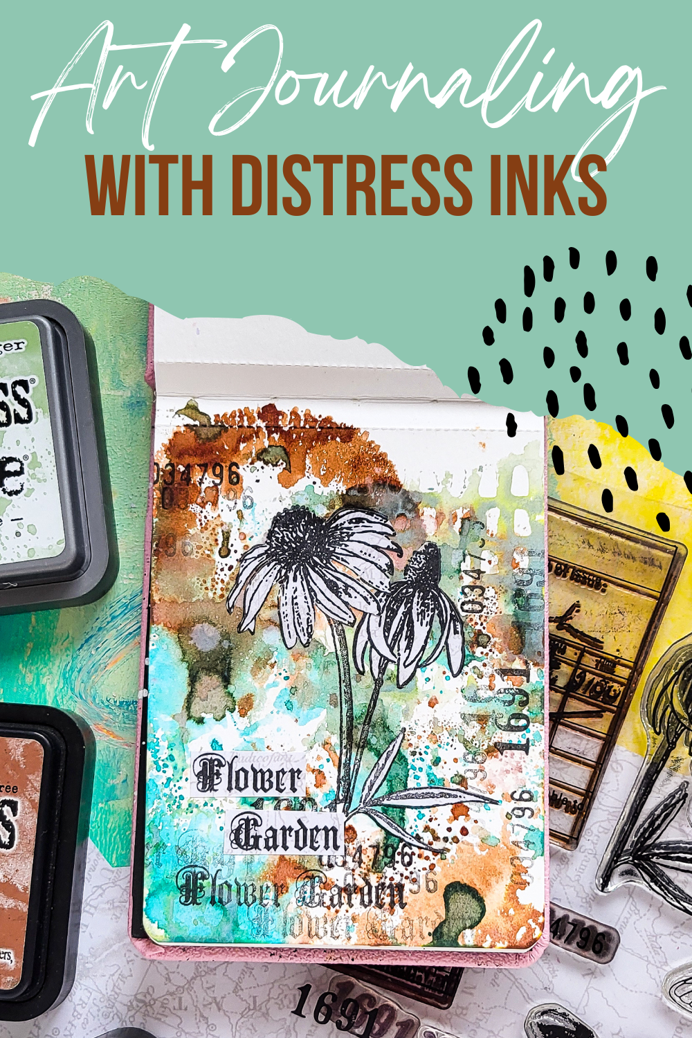 Easy Art Journal Page with Distress Ink Background – Rubber Dance Art ...