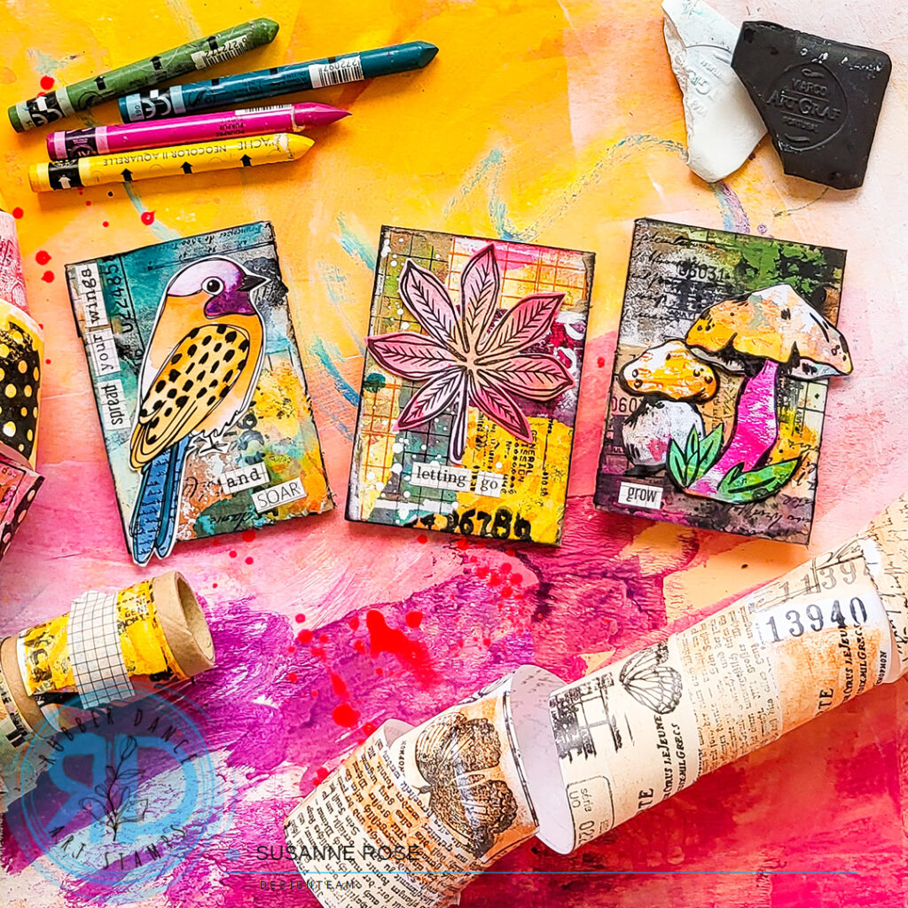 Cardboard ATCs with Collage & Stamps – Rubber Dance Art Stamps Blog