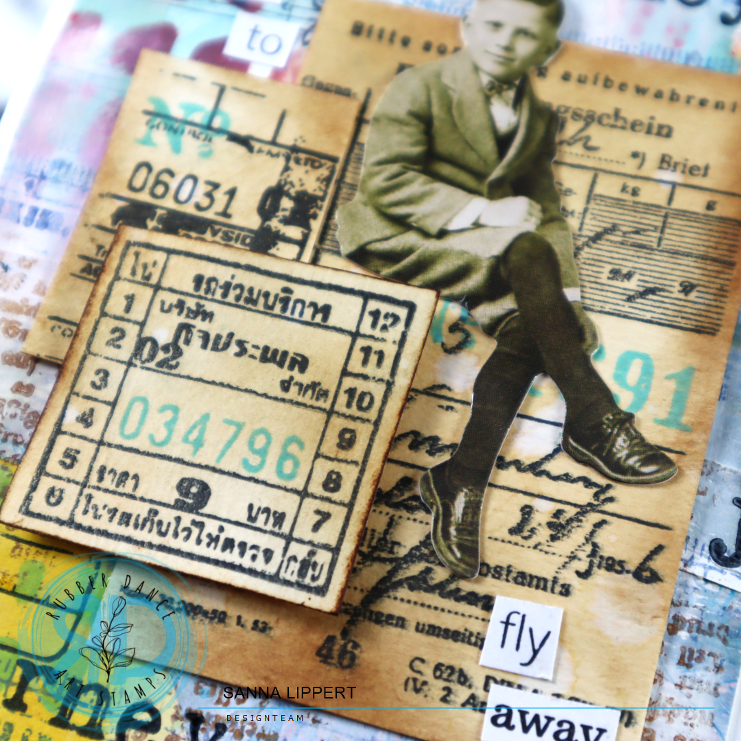 DIY vintage ticket card with collage background – Rubber Dance Art ...