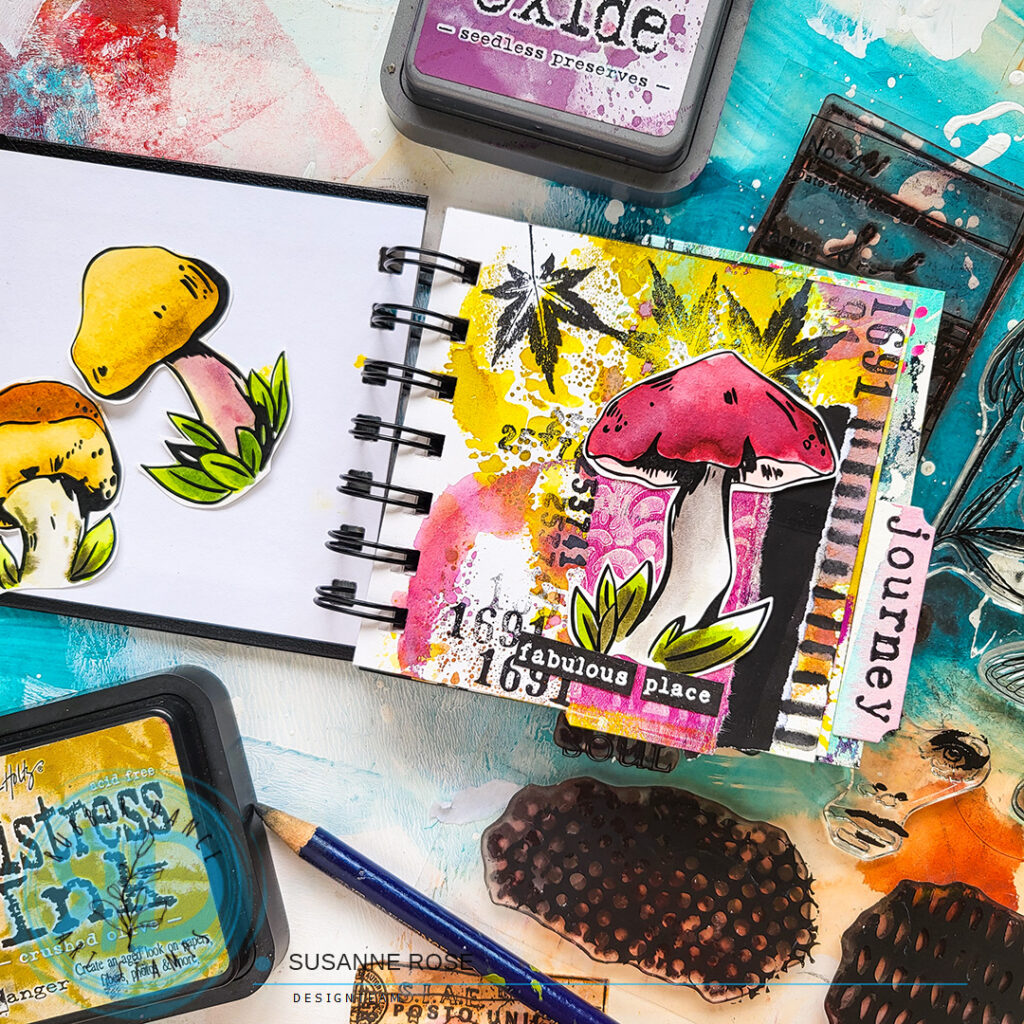 Mini Art Journal Collage with Distress Background & Inky Mushrooms ...