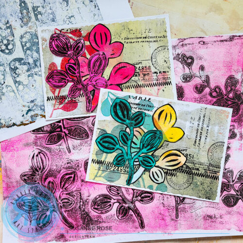 Greeting Card with Gelli Print Background & Sketchy Leaves 6 – Rubber ...