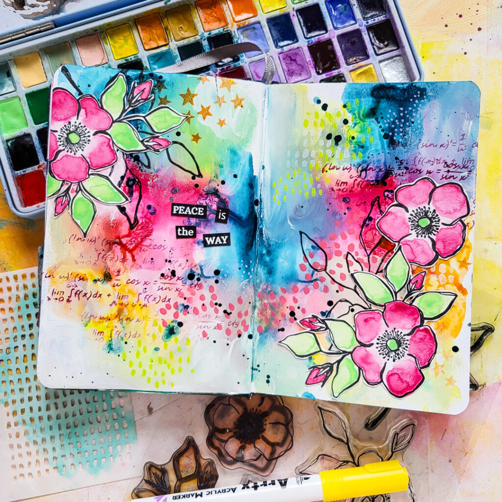 Art Journal Page Tutorial with Waterolors and Inky Flowers – Rubber Dance Art Stamps Blog